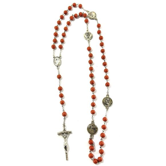 Jewelry | Vintage Catholic Red Rosary W Pope Medals Crucifix Italy 21 ...